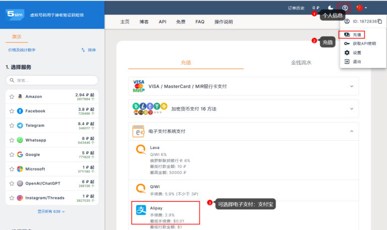 5SIM(全球接码平台) - 正则时光