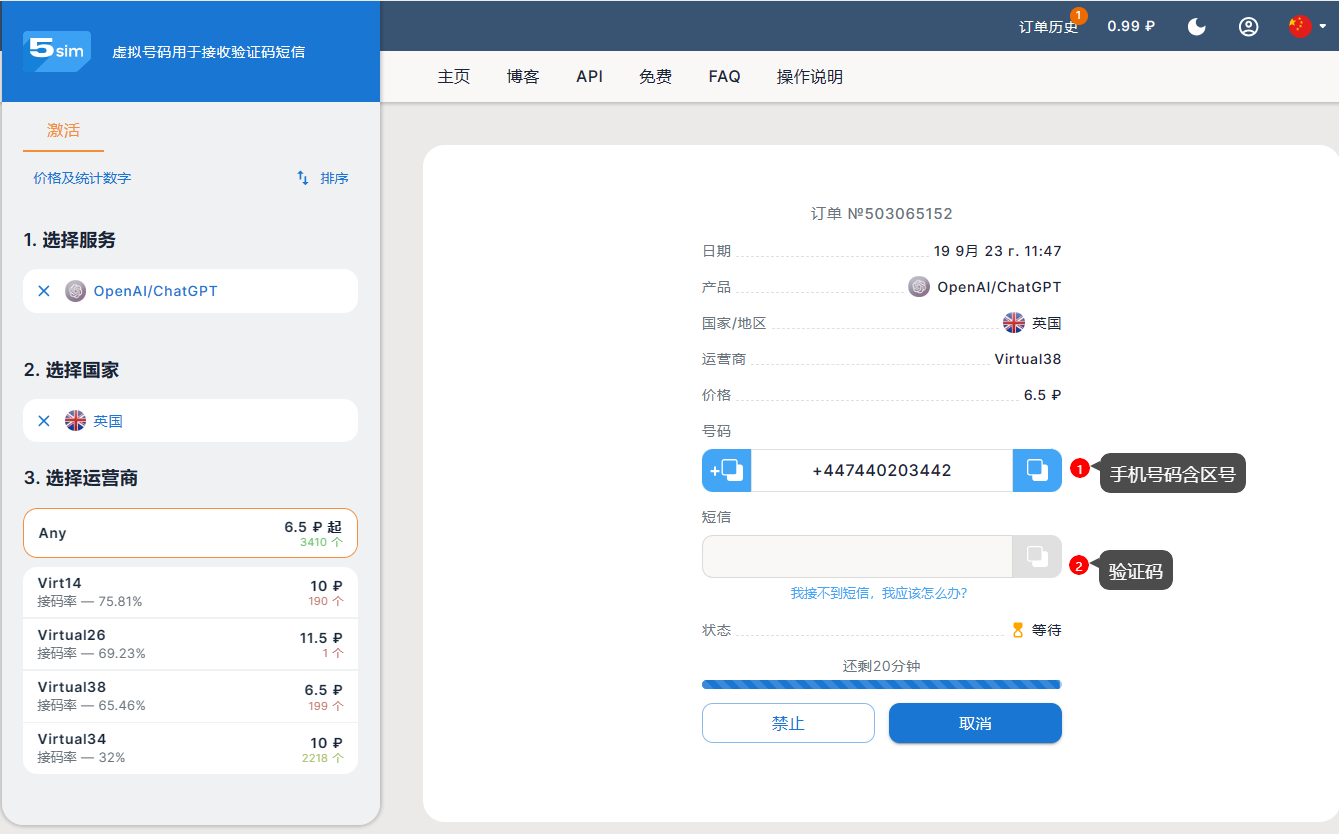 5SIM(全球接码平台) - 正则时光